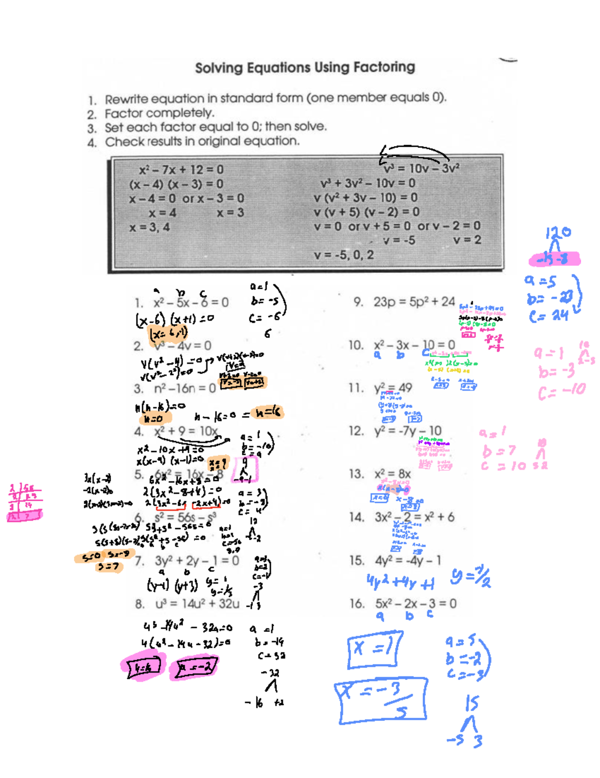 E Solving equations using factoring - I 120 n Is 8 a a 1 n c be so is ...