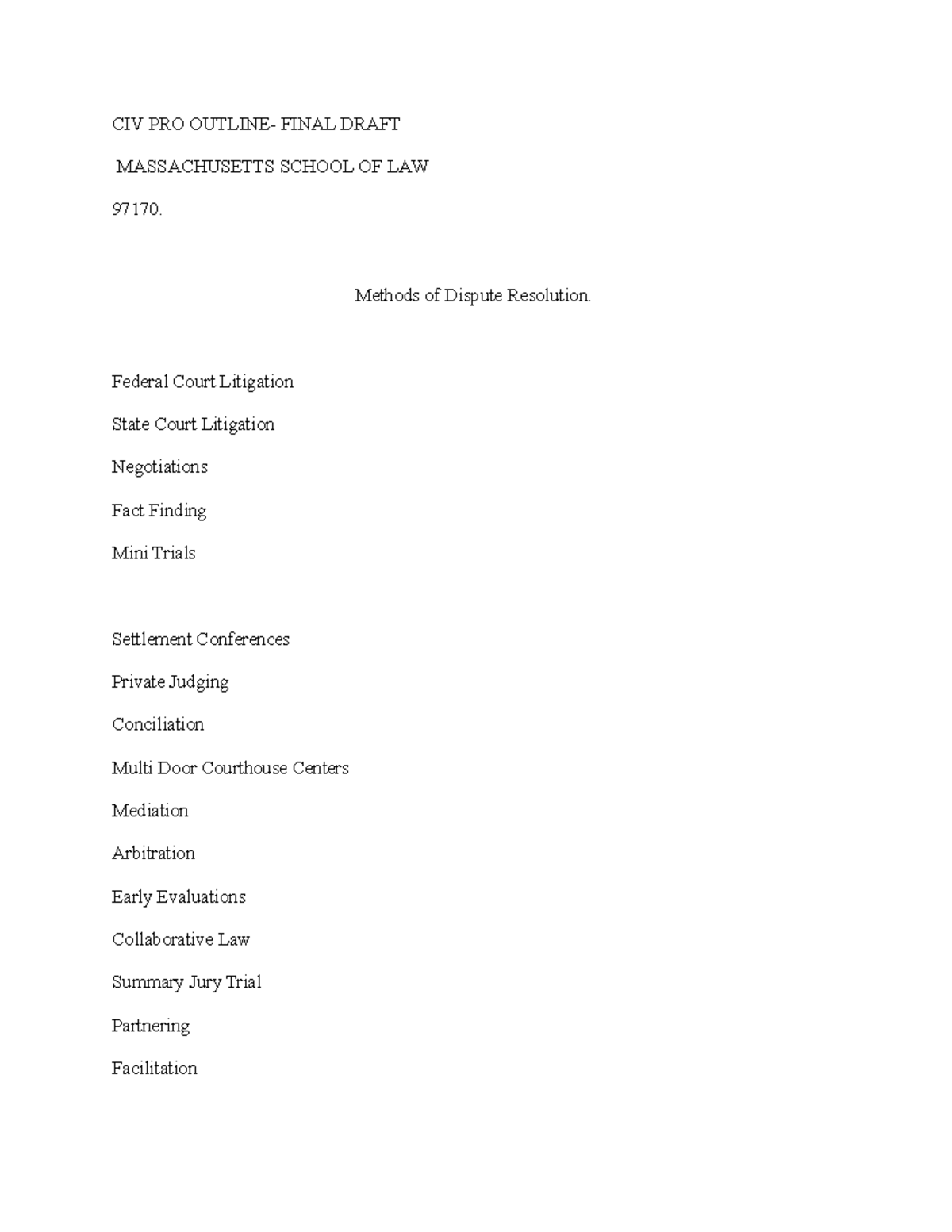 Stephen Owusu Acheampong Outline for Civ Procedure Final Draft - CIV ...