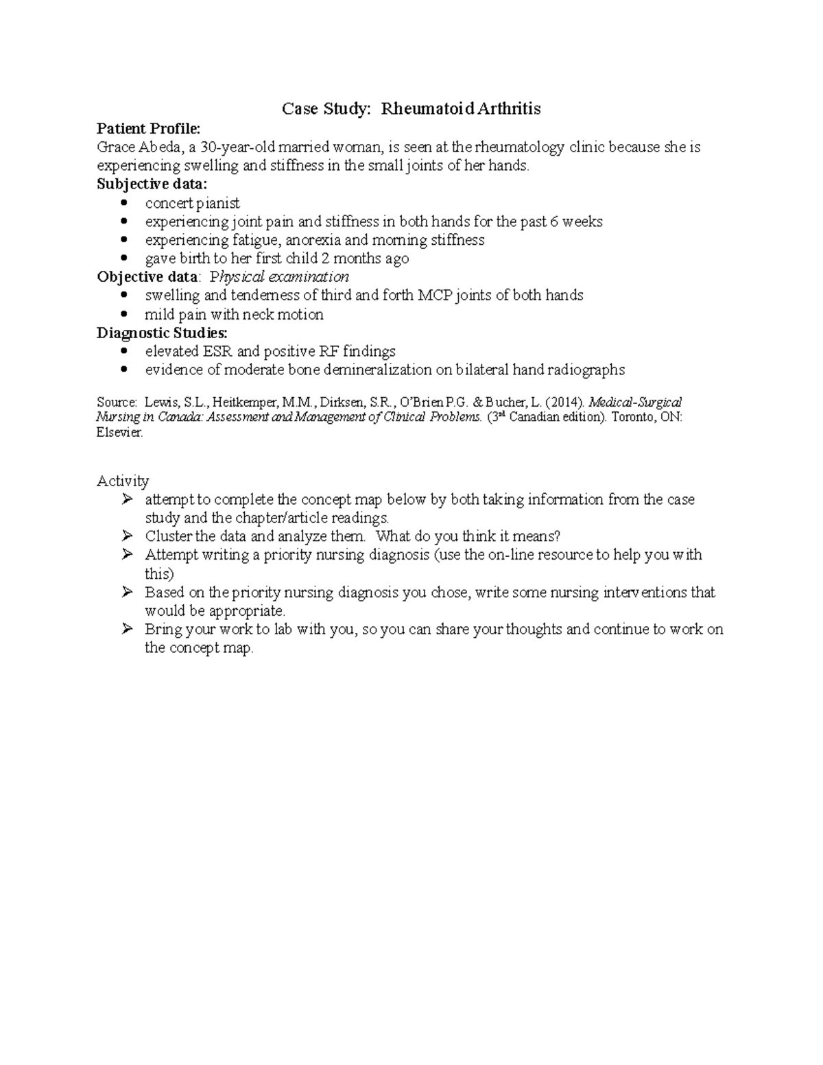 Rheumatoid Case Study - Individual Experiential Lab Concept Maps & Case ...