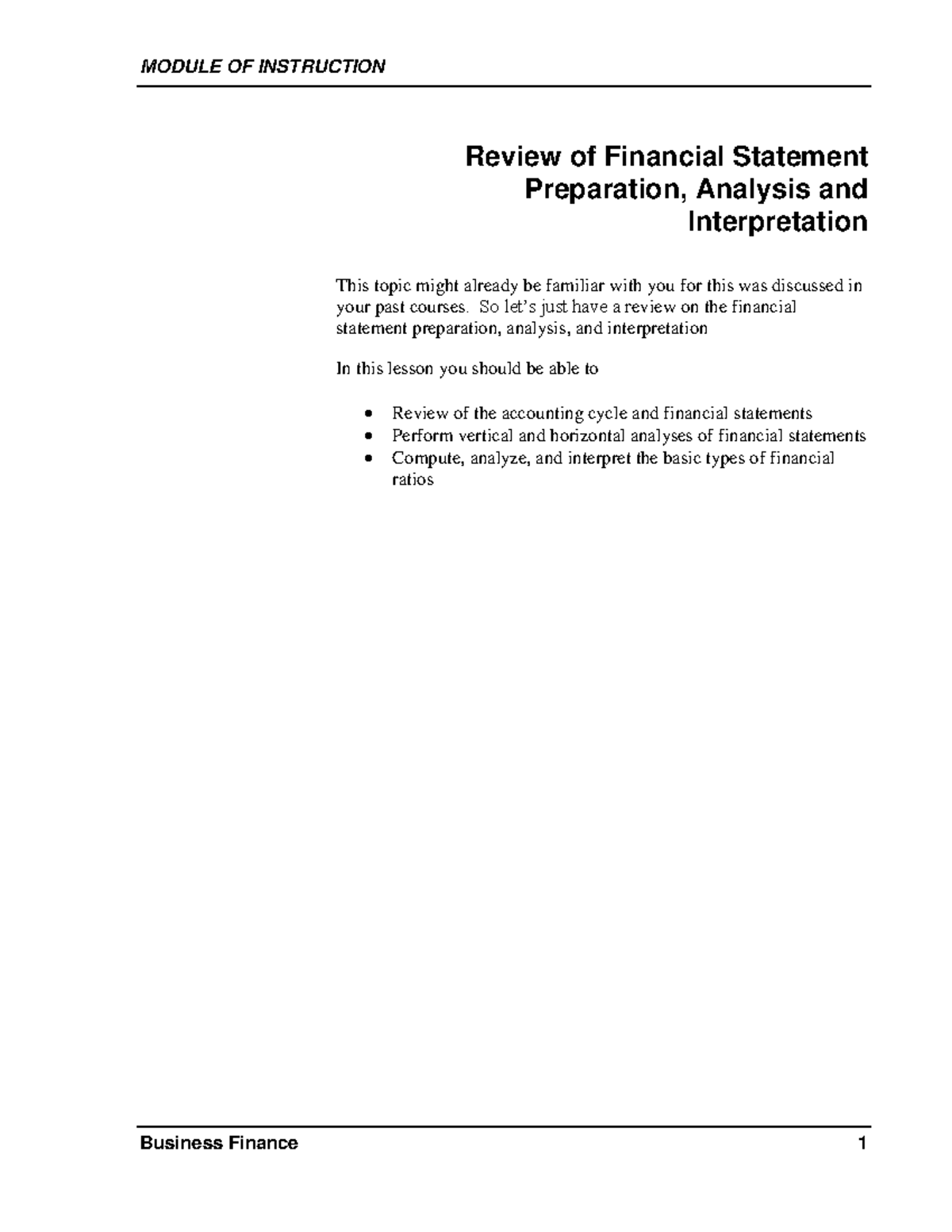 Module 2- NOTES - MODULE OF INSTRUCTION Business Finance 1 Review of ...