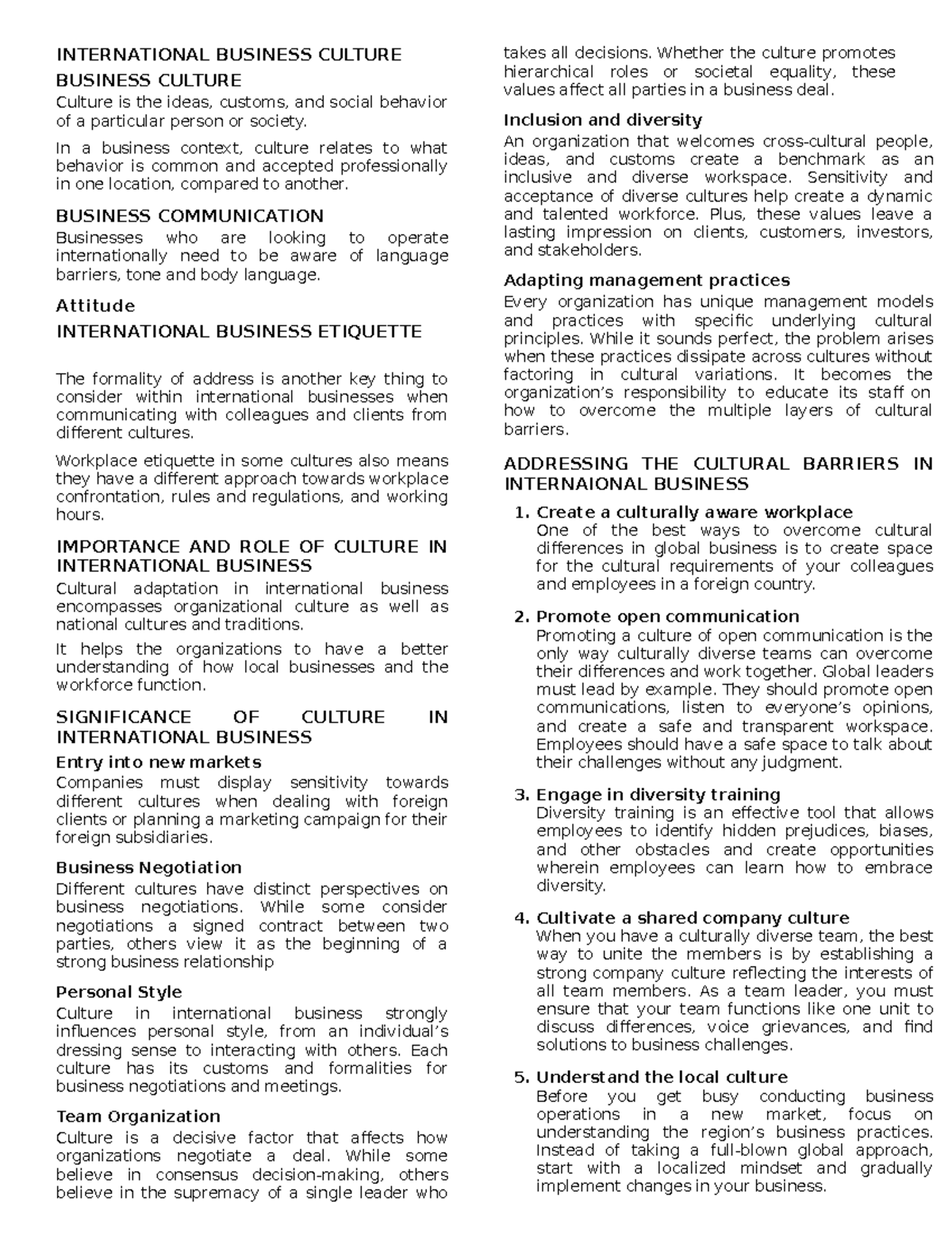 International- Business- Culture - INTERNATIONAL BUSINESS CULTURE ...