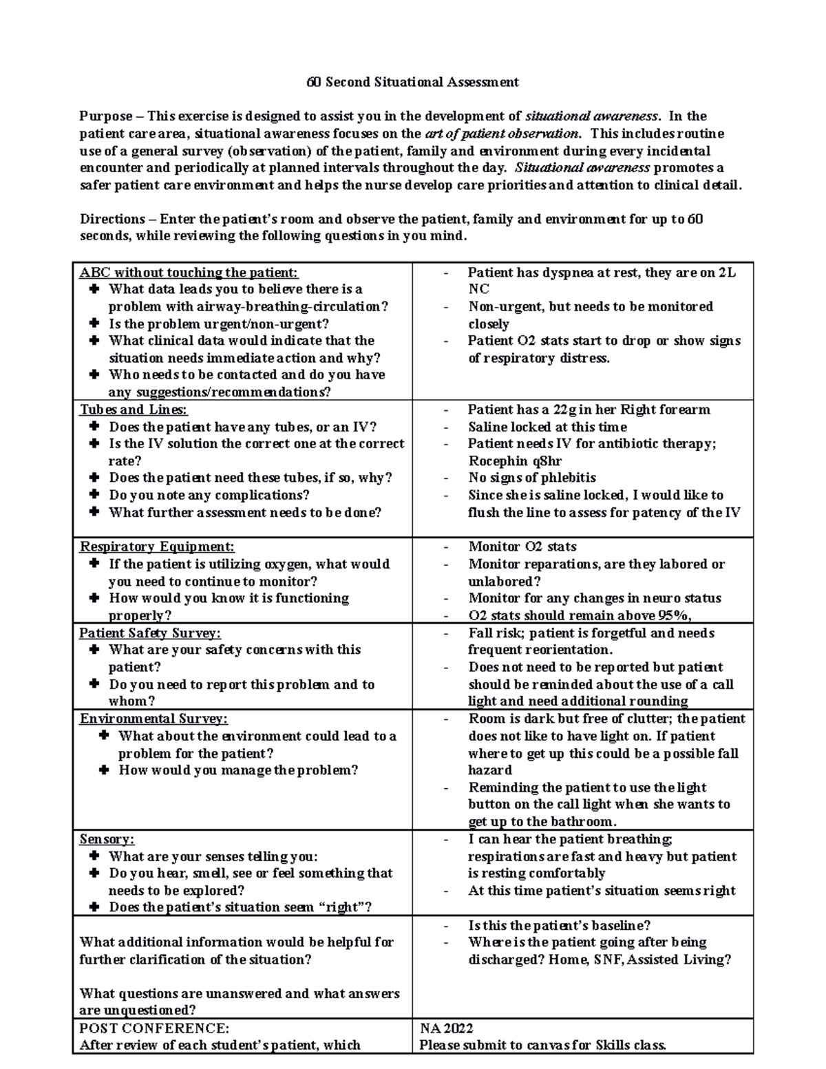 60 Second situational Assessment - 60 Second Situational Assessment ...