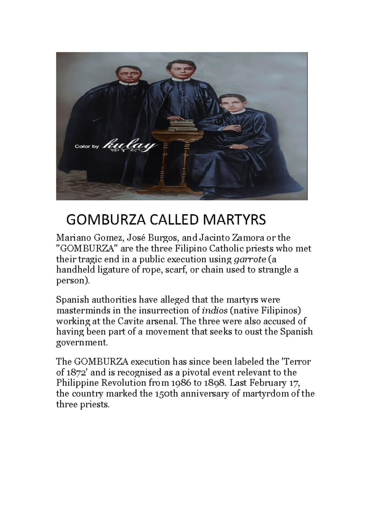 Gomburza Files - video making - GOMBURZA CALLED MARTYRS Mariano Gomez ...