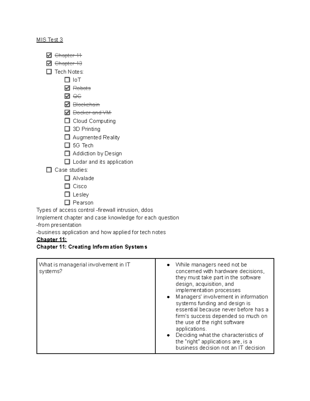 Test 3 Notes - MIS Test 3 Chapter 11 Chapter 13 Tech Notes: IoT Robots ...