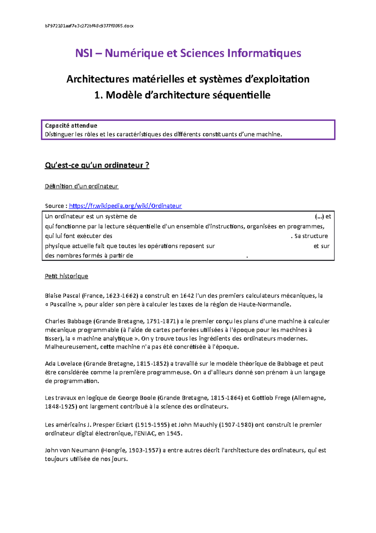 Modele architecture - NSI – Numérique et Sciences Informatiques Architectures matérielles et ...