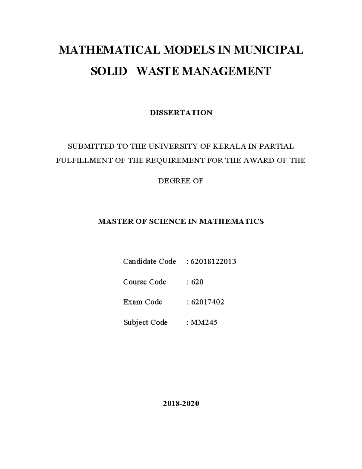 Mathematical models in municipal solid waste management - MATHEMATICAL ...