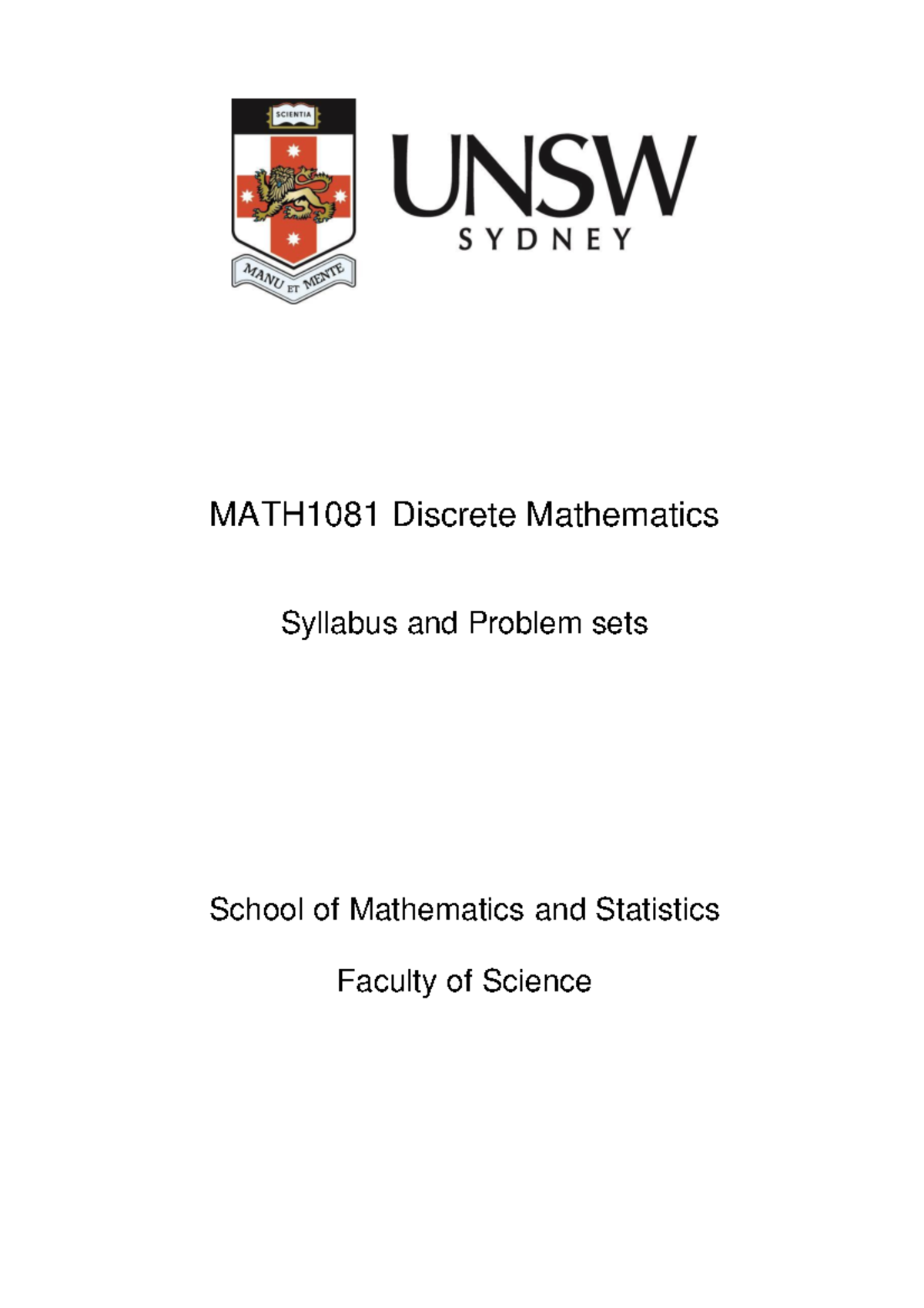 Tutorial problems - MATH1081 Discrete Mathematics Syllabus and Problem sets School of ...