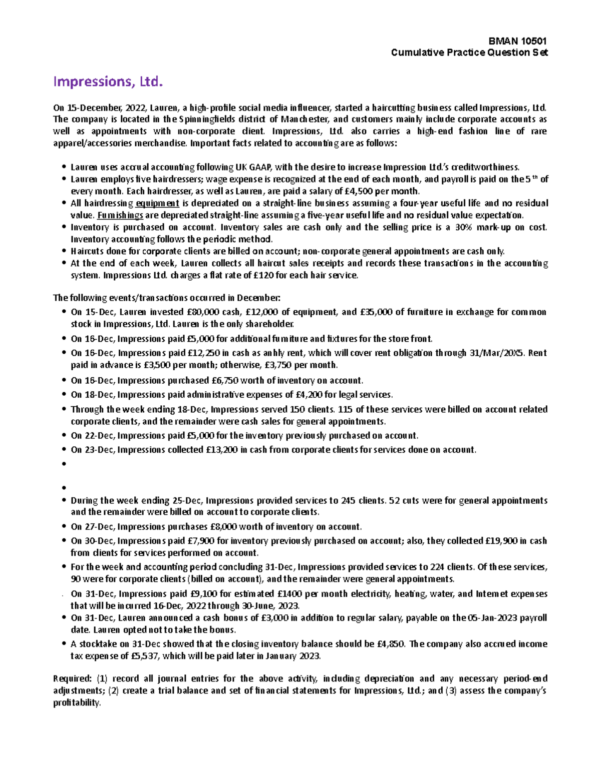 Impressions Ltd - An assignment example - BMAN 10501 Cumulative ...
