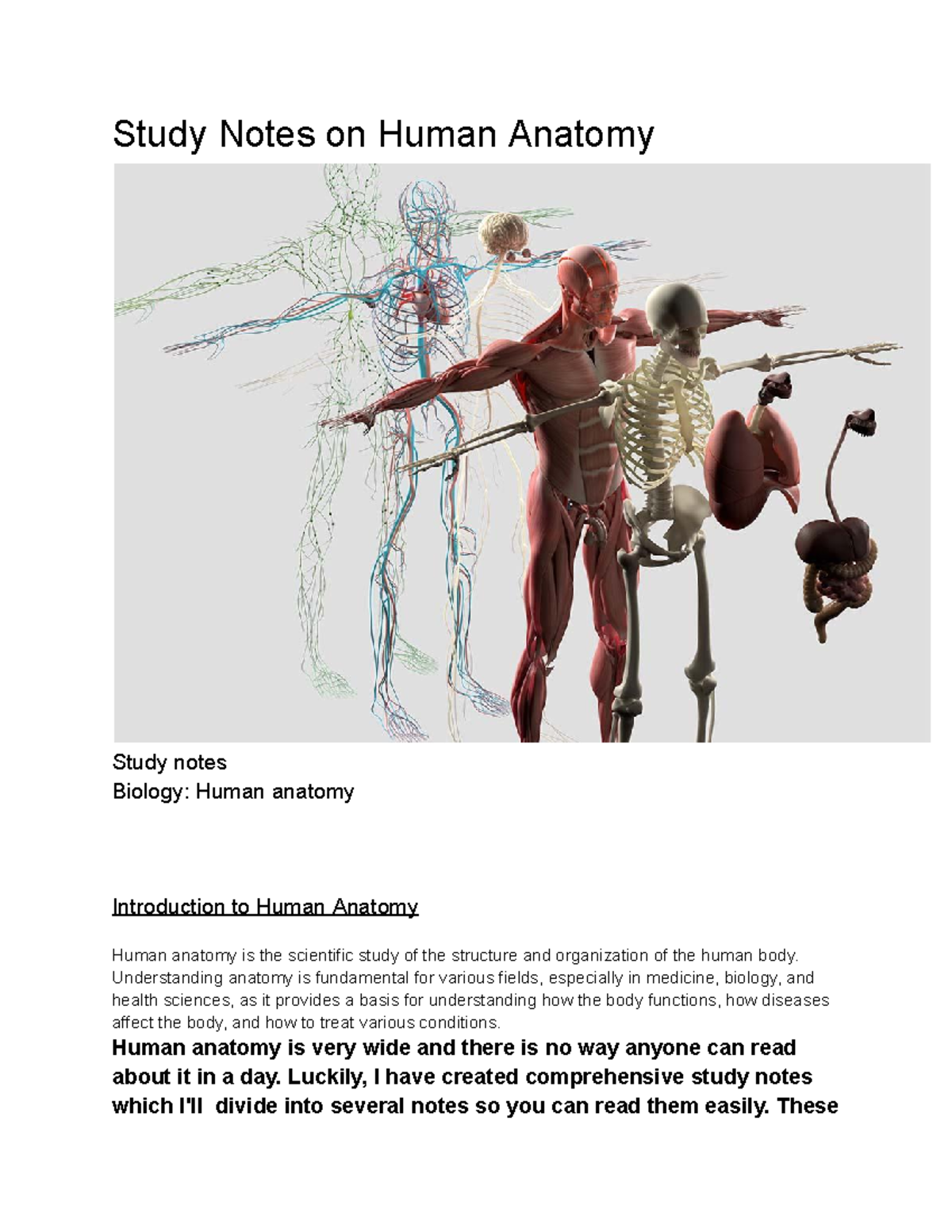 Human Anatomy Chapter 1 - Study Notes on Human Anatomy Study notes ...