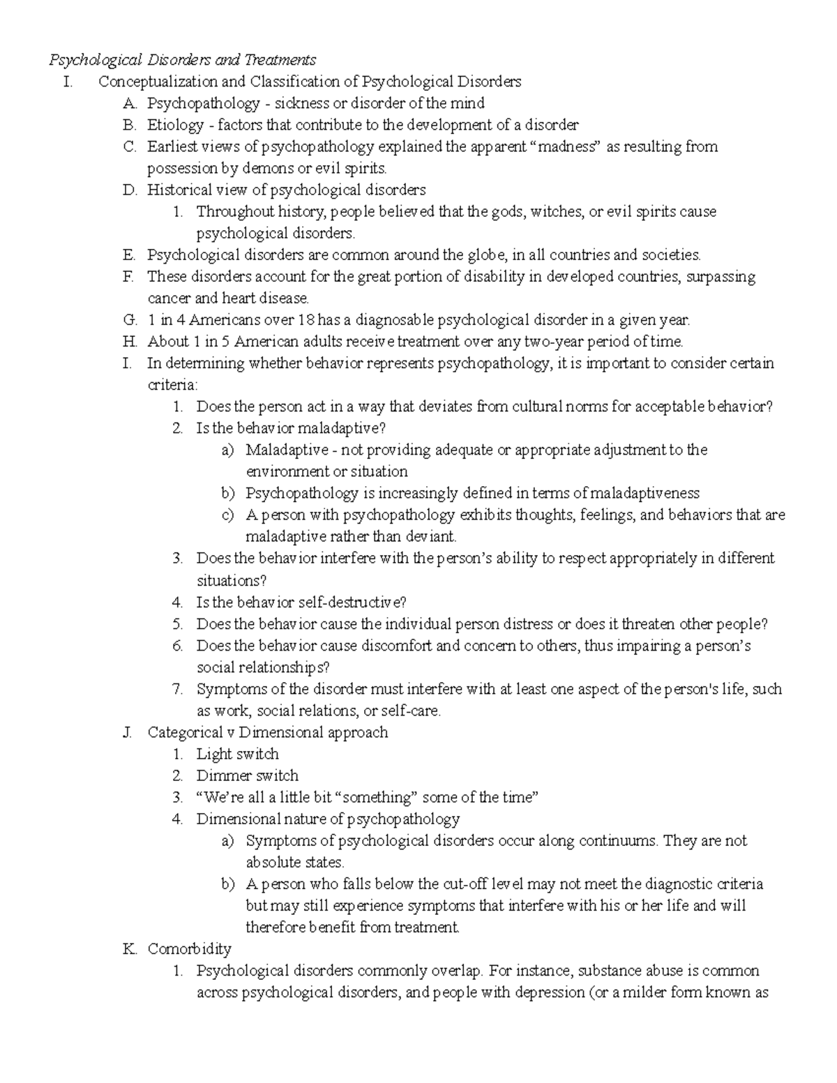 Psychology Chapter XIV and XV Notes - Psychological Disorders and ...