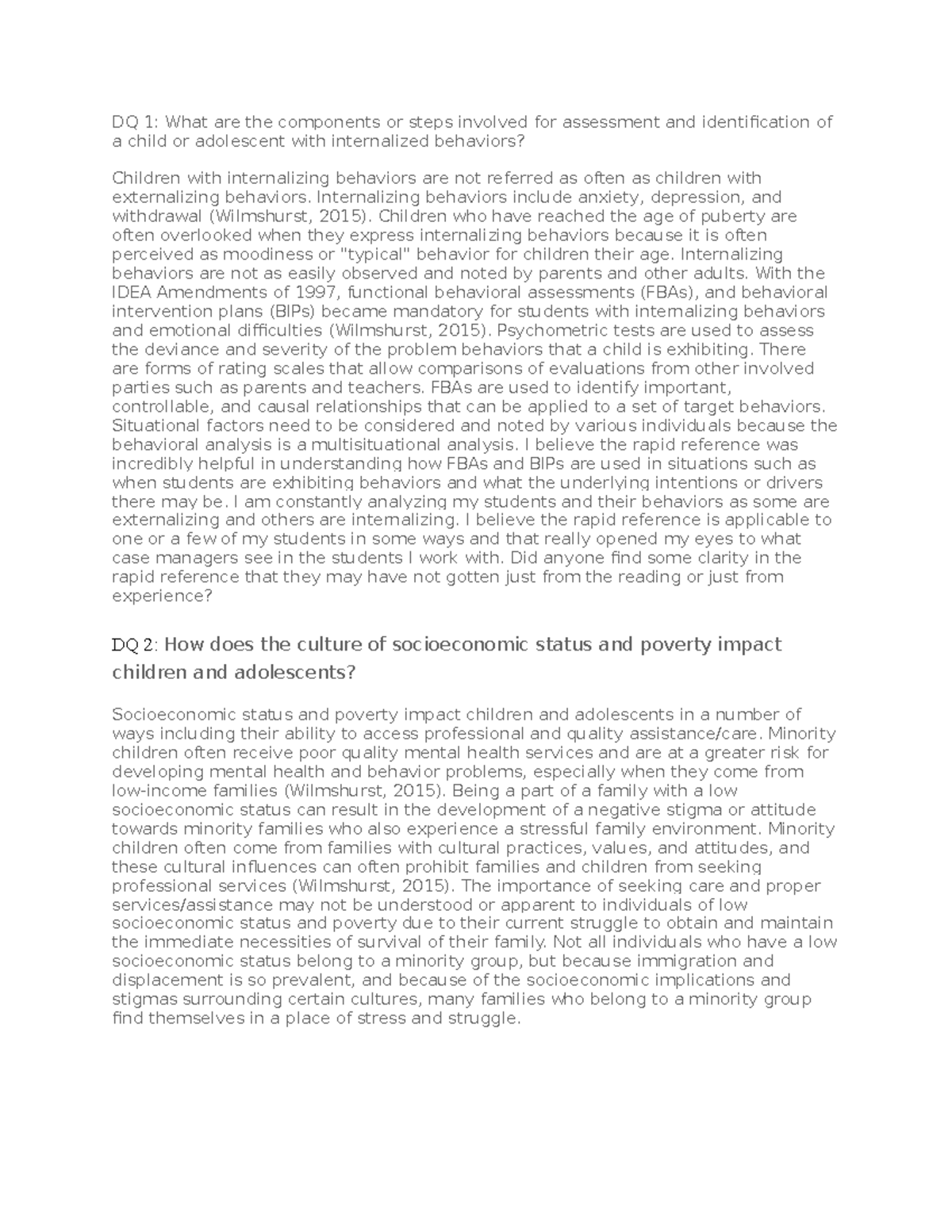 Topic 2 Discussion Questions 1 & 2 - BHS-455 - GCU - Studocu