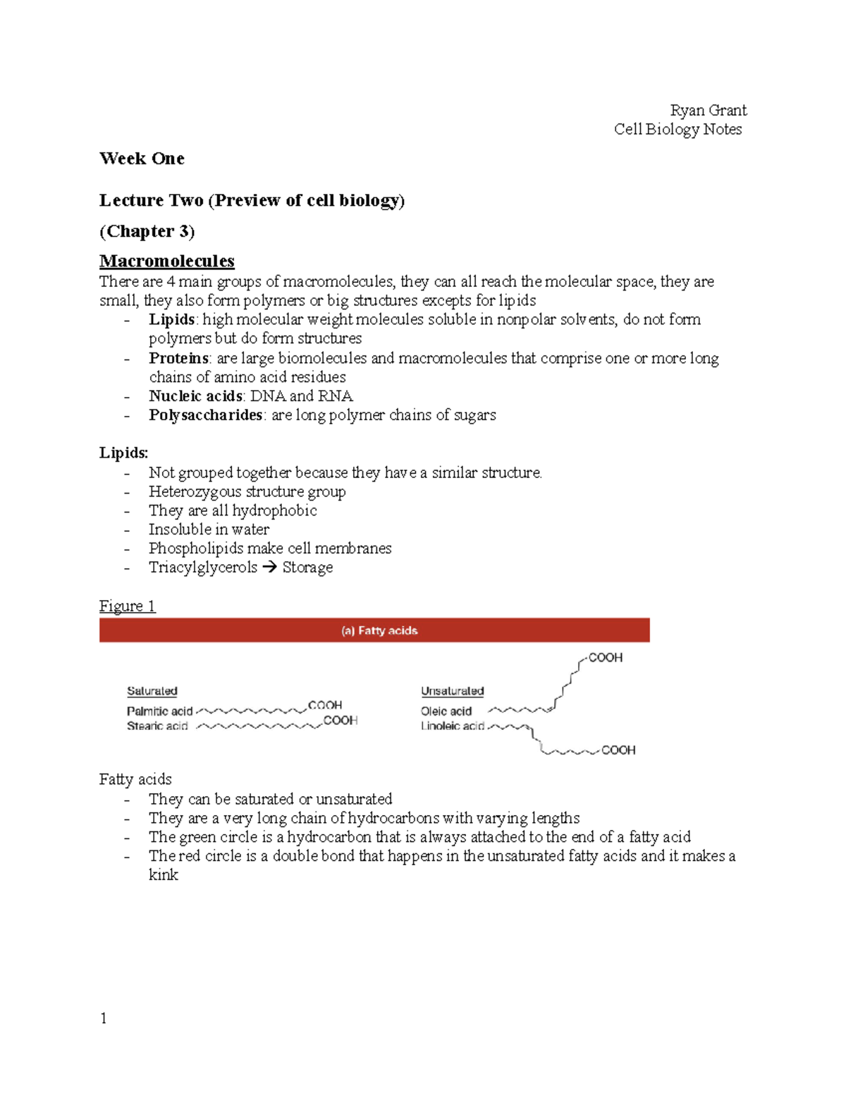 Cell Biology Lecture Notes - Ryan Grant Cell Biology Notes Week One ...