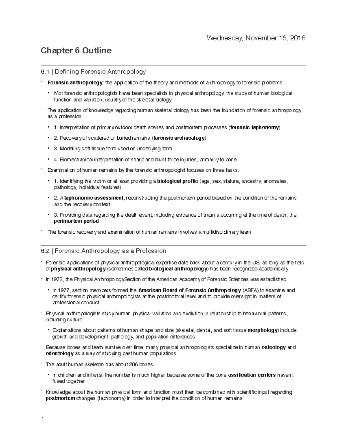 Chapter 6 Outline - Chapter 6 Outline 6 | Defining Forensic ...