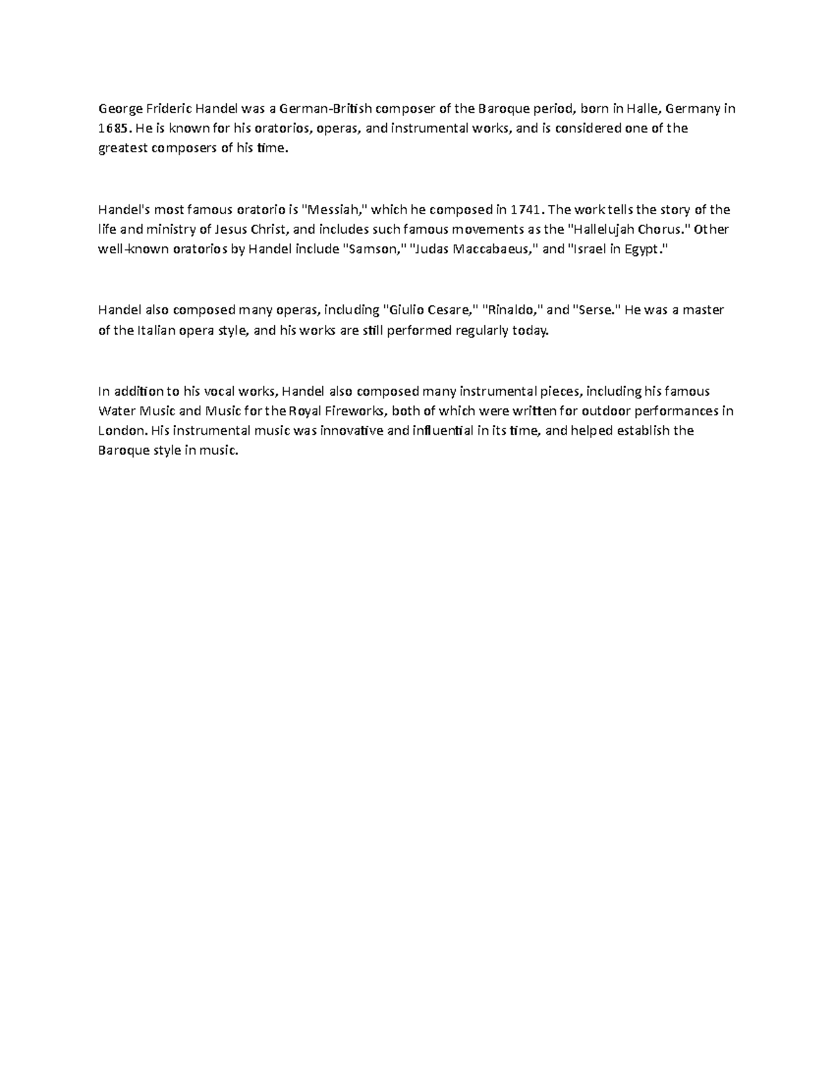 All about handel - notes - George Frideric Handel was a German-British ...