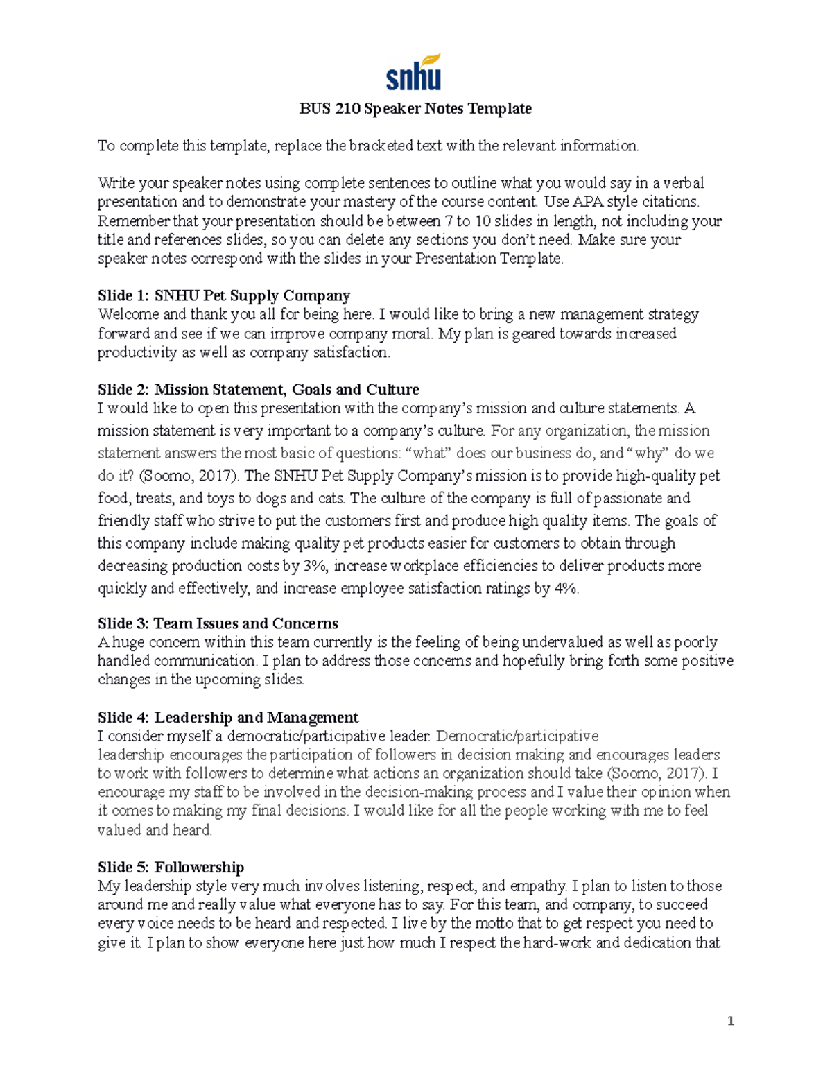 Project 1 Speaker Notes - BUS 210 Speaker Notes Template To complete ...