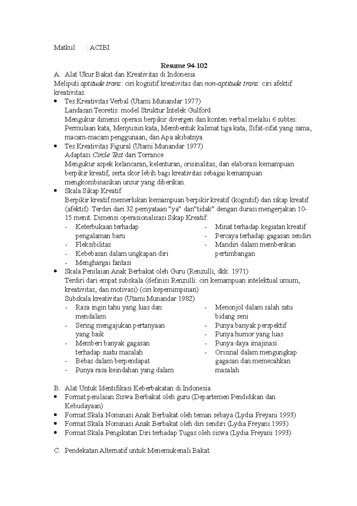 Resume 3 acibi - Matkul : ACIBI Resume 94- A. Alat Ukur Bakat dan ...