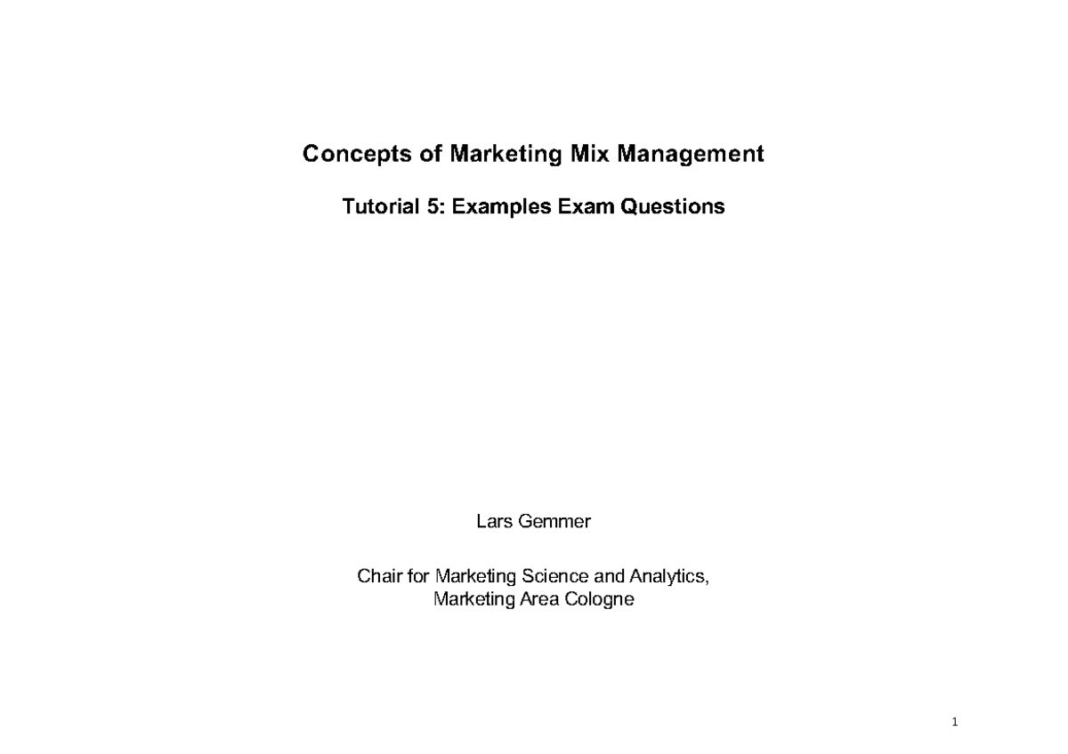 5.TT mock exam - Wintersemester Prof. Dr. Marc Fischer - Concepts of ...
