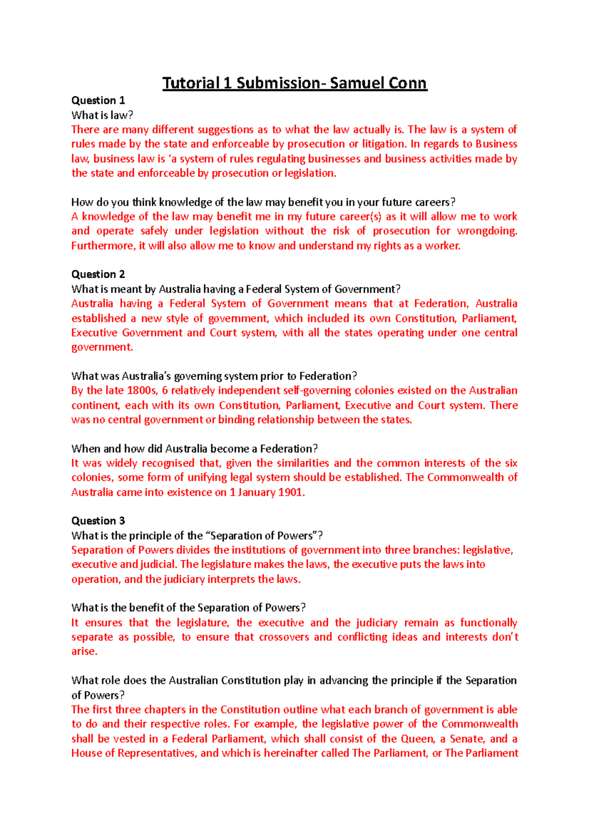 Tutorial 1 Questions - Tutorial 1 Submission- Samuel Conn Question 1 ...