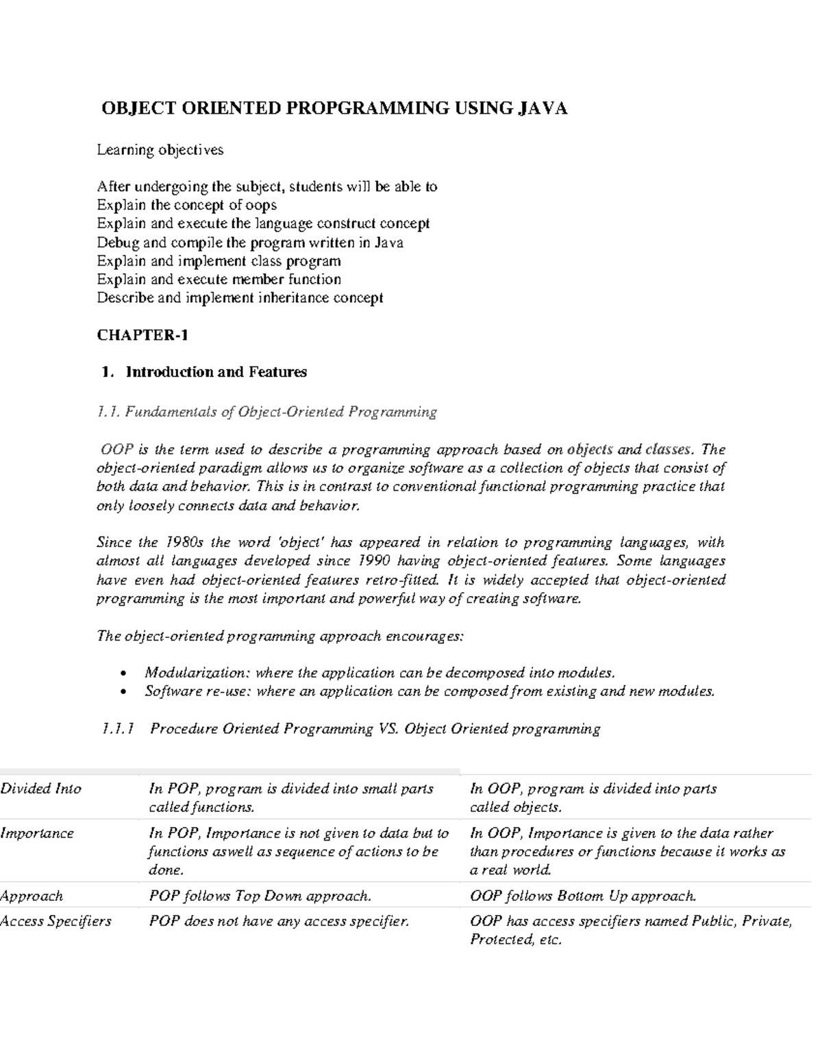 N5c4181c94a877 - Its lecture notes - OBJECT ORIENTED PROPGRAMMING USING ...
