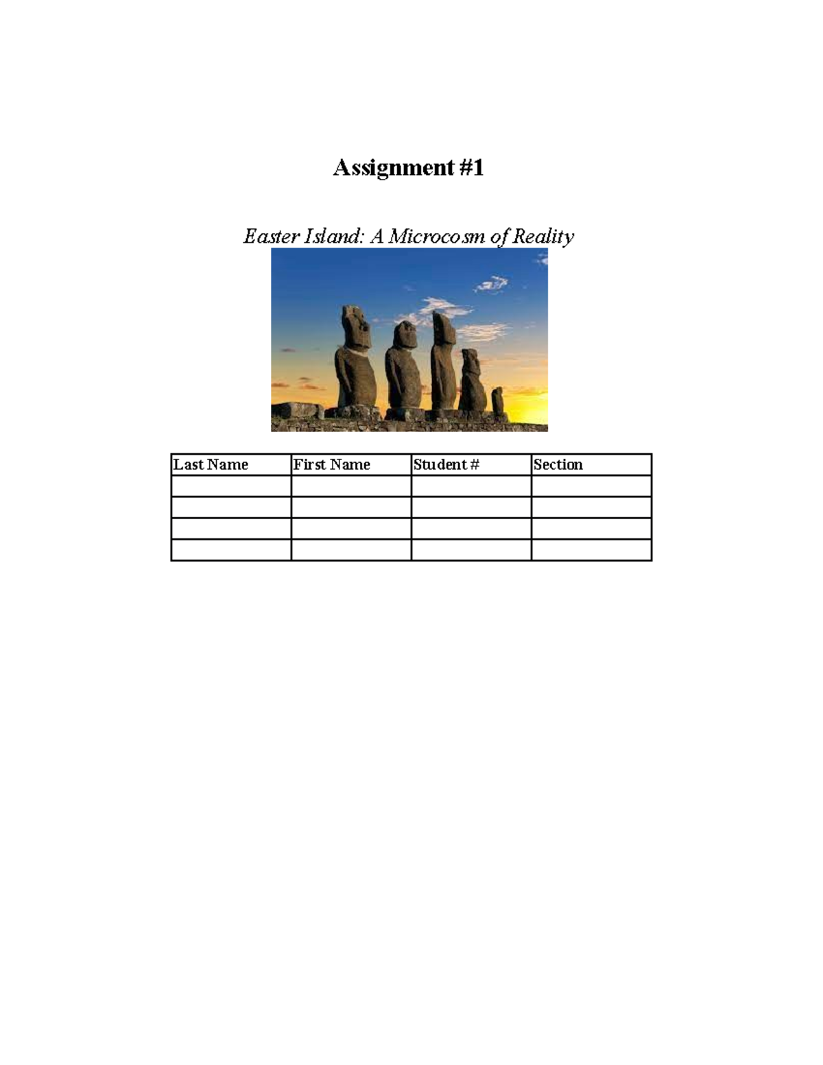 Assignment #1 - Easter Island as a Microcosm of Reality - Assignment Easter Island: A Microcosm ...