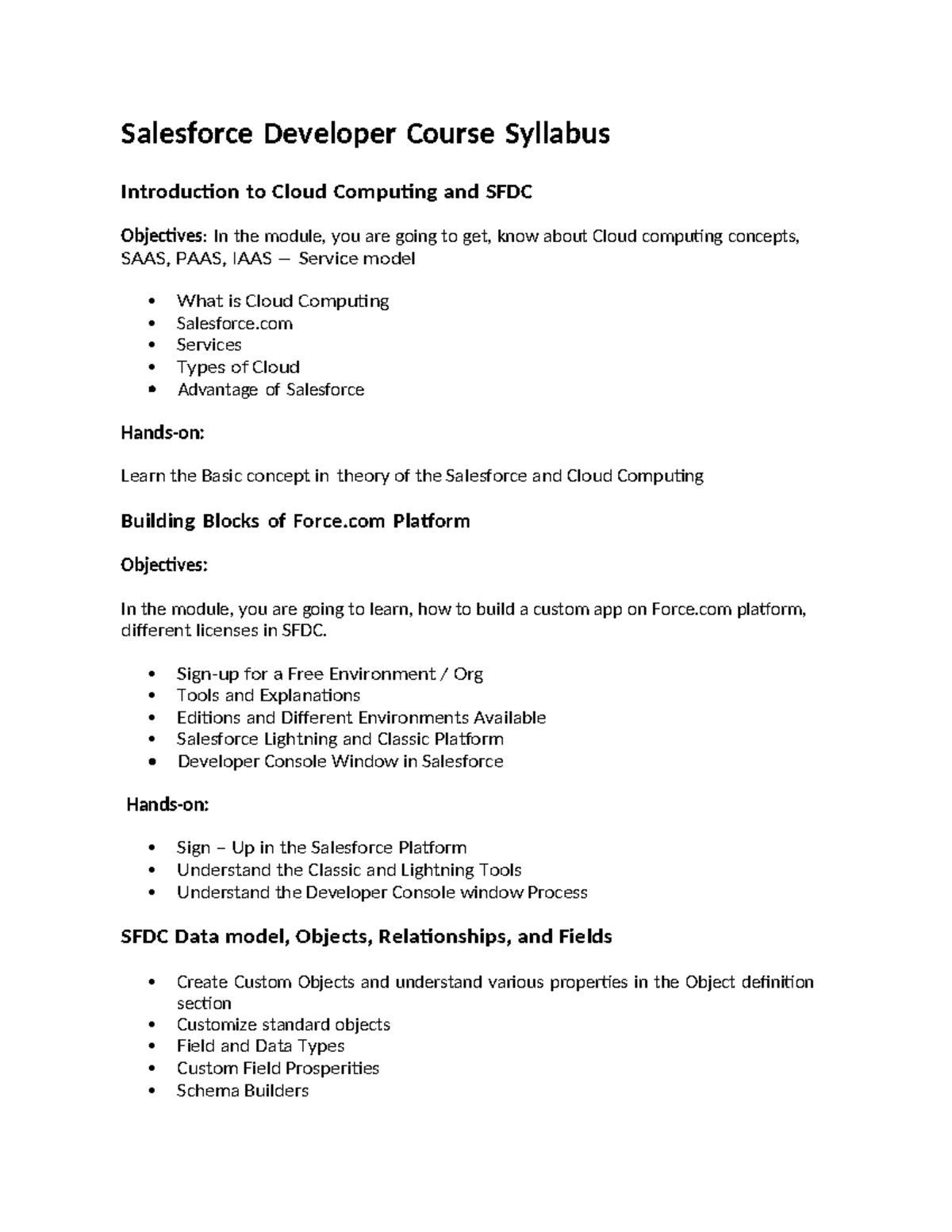 Salesforce Syllabus - In response to the growing number of avid readers ...