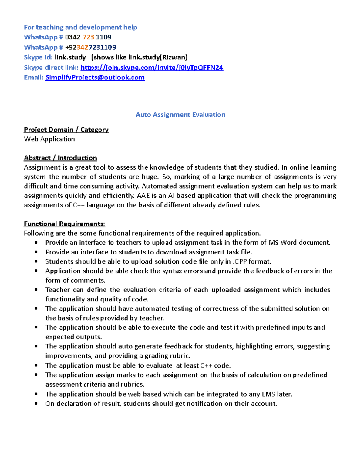 Auto Assignment Evaluation - For teaching and development help WhatsApp ...