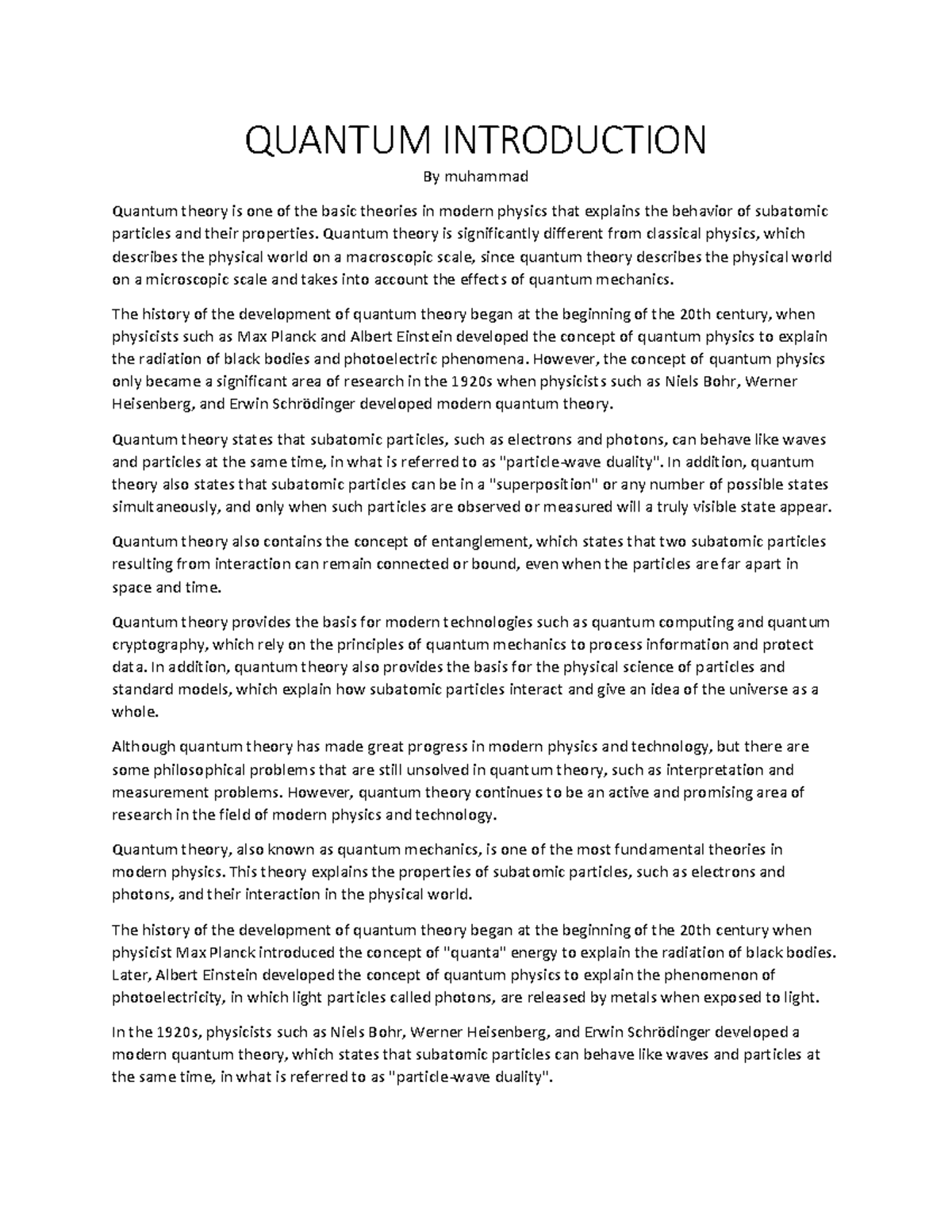Quantum Introduction - QUANTUM INTRODUCTION By muhammad Quantum theory ...