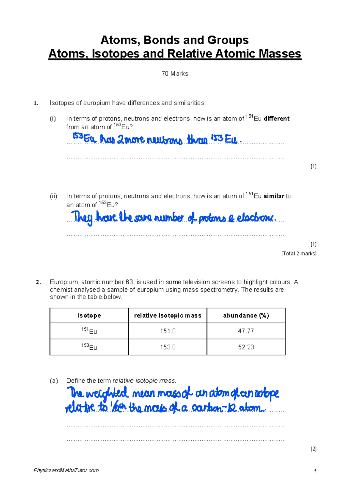 Atoms, Isotopes a marked - Atoms, Bonds and Groups Atoms, Isotopes and ...