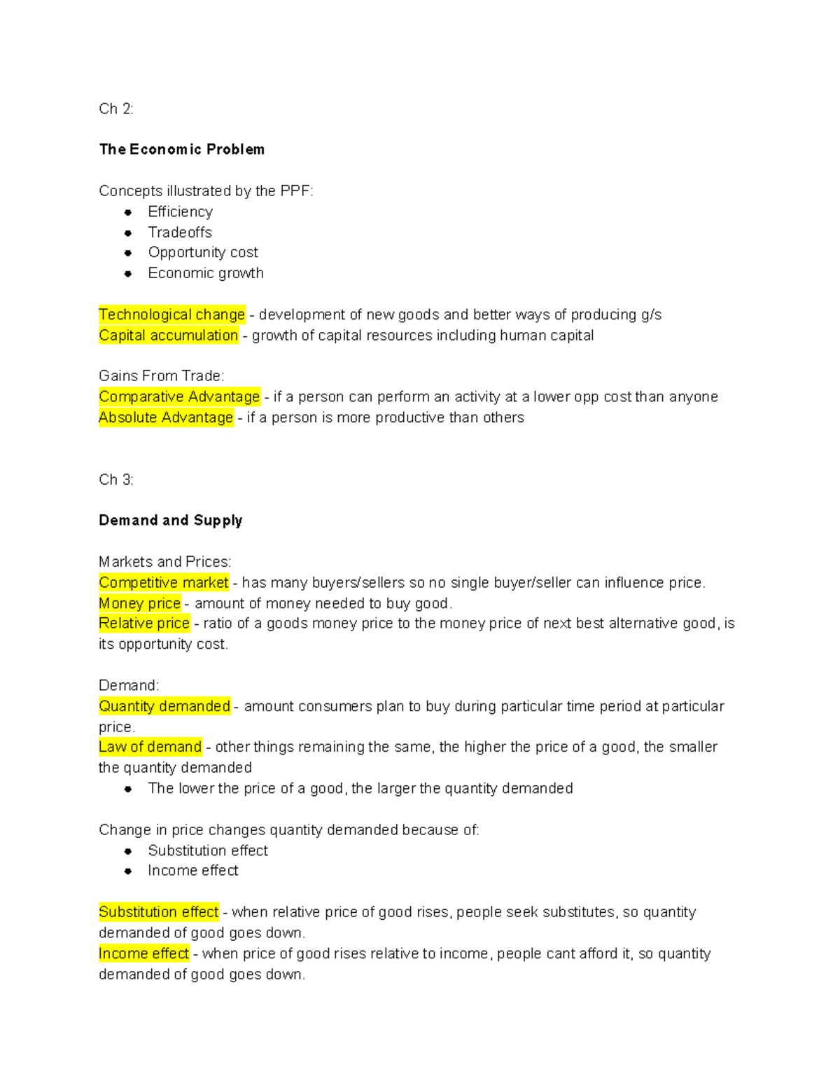 Microeconomics - Lecture notes 2-5, 8,9 - Ch 2: The Economic Problem ...