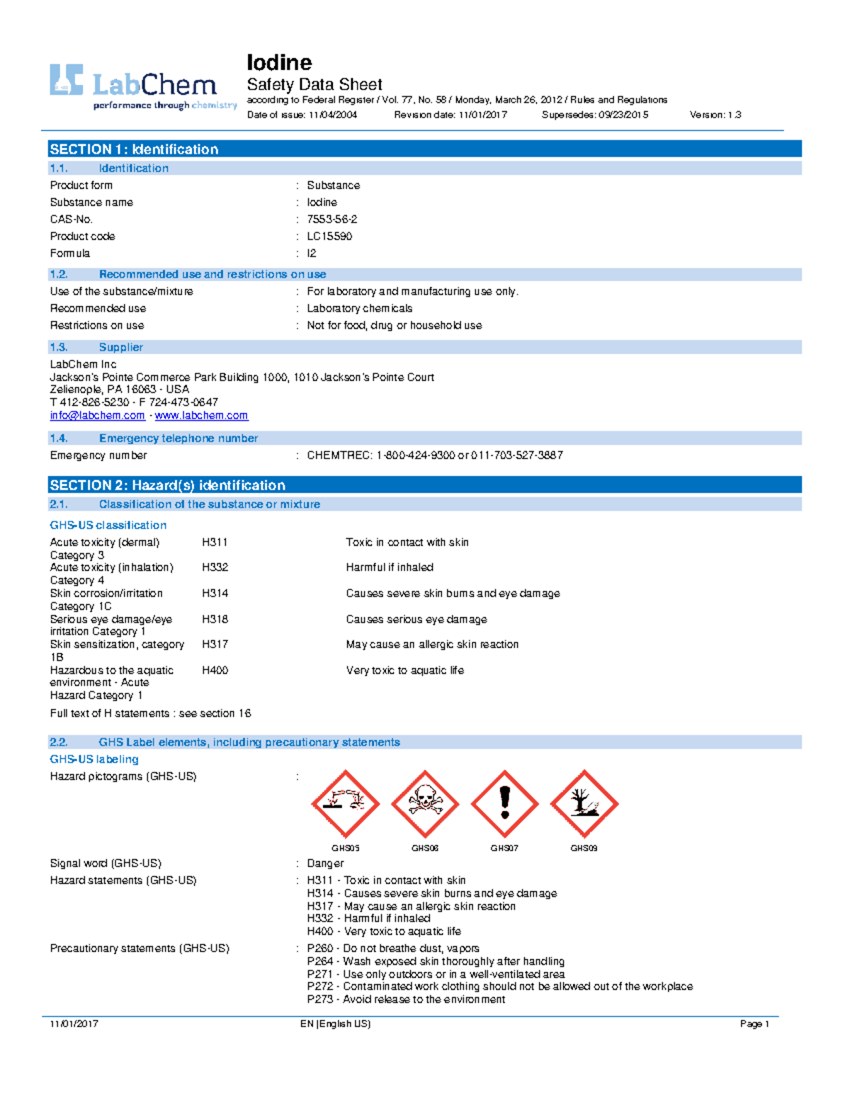 Msds iodin - msds - Safety Data Sheet according to Federal Register ...