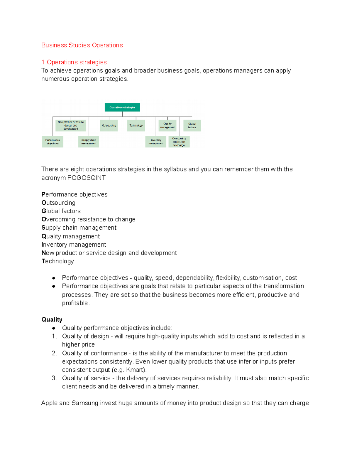 Business Studies Operations - There are eight operations strategies in ...
