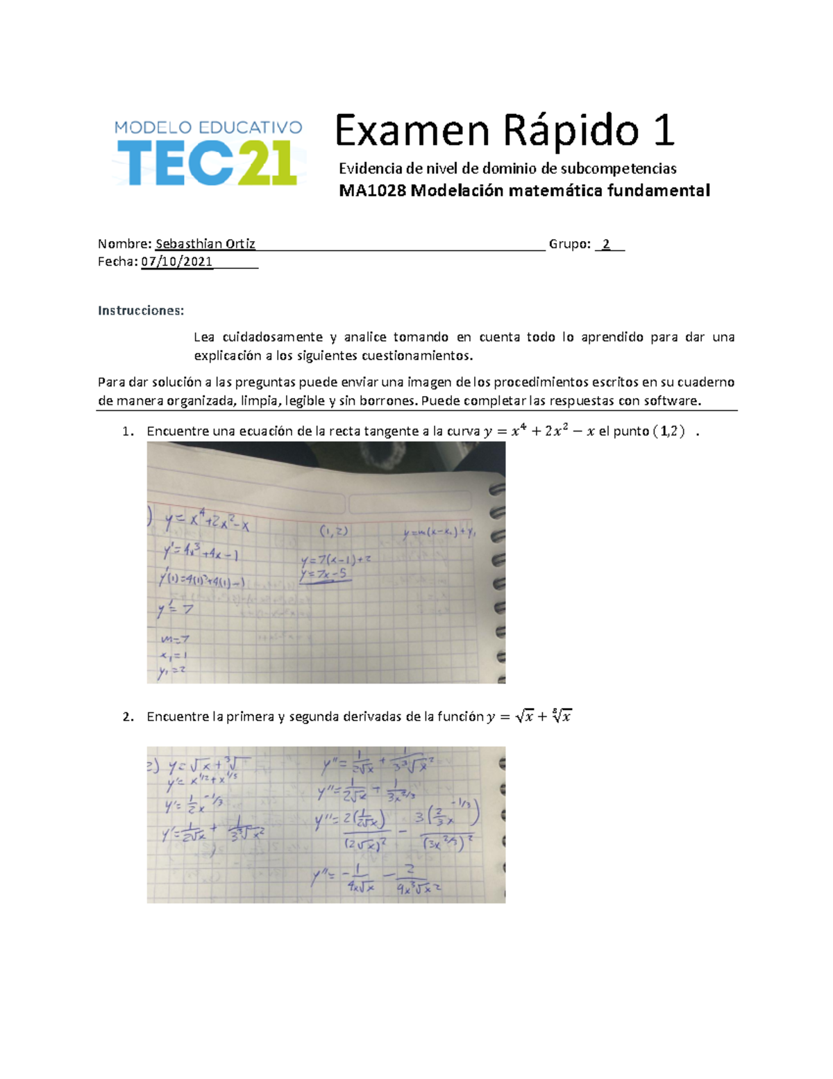 Quiz - rgrgr - Examen Rápido 1 Evidencia de nivel de dominio de ...