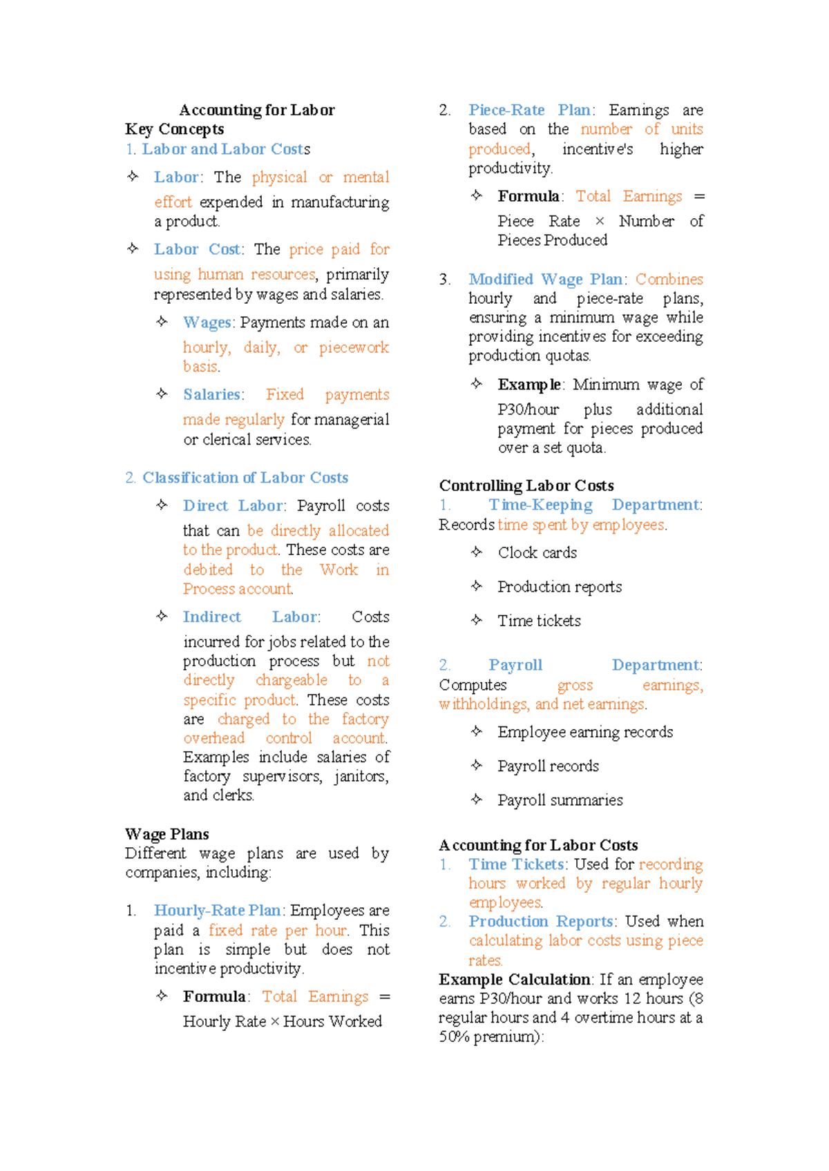 Accounting-for-Labor - Accounting for Labor Key Concepts Labor and ...