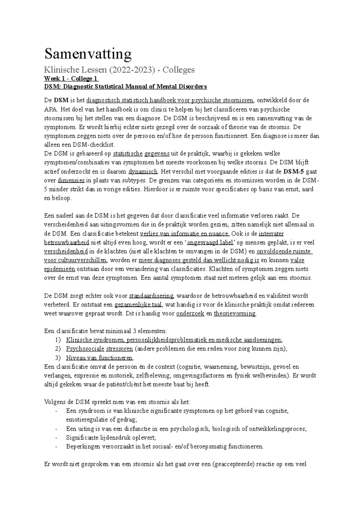 Samenvatting - Klinische Lessen - Samenvatting Klinische Lessen (2022 ...