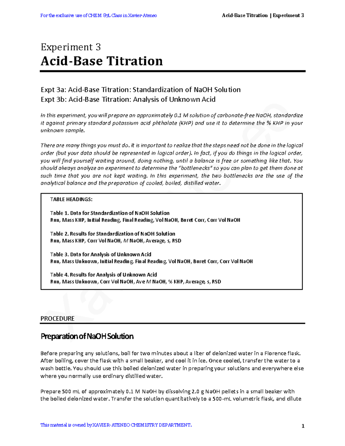 CHEM 87L Expt3 acid-base titration - Procedure - For the exclusive use ...