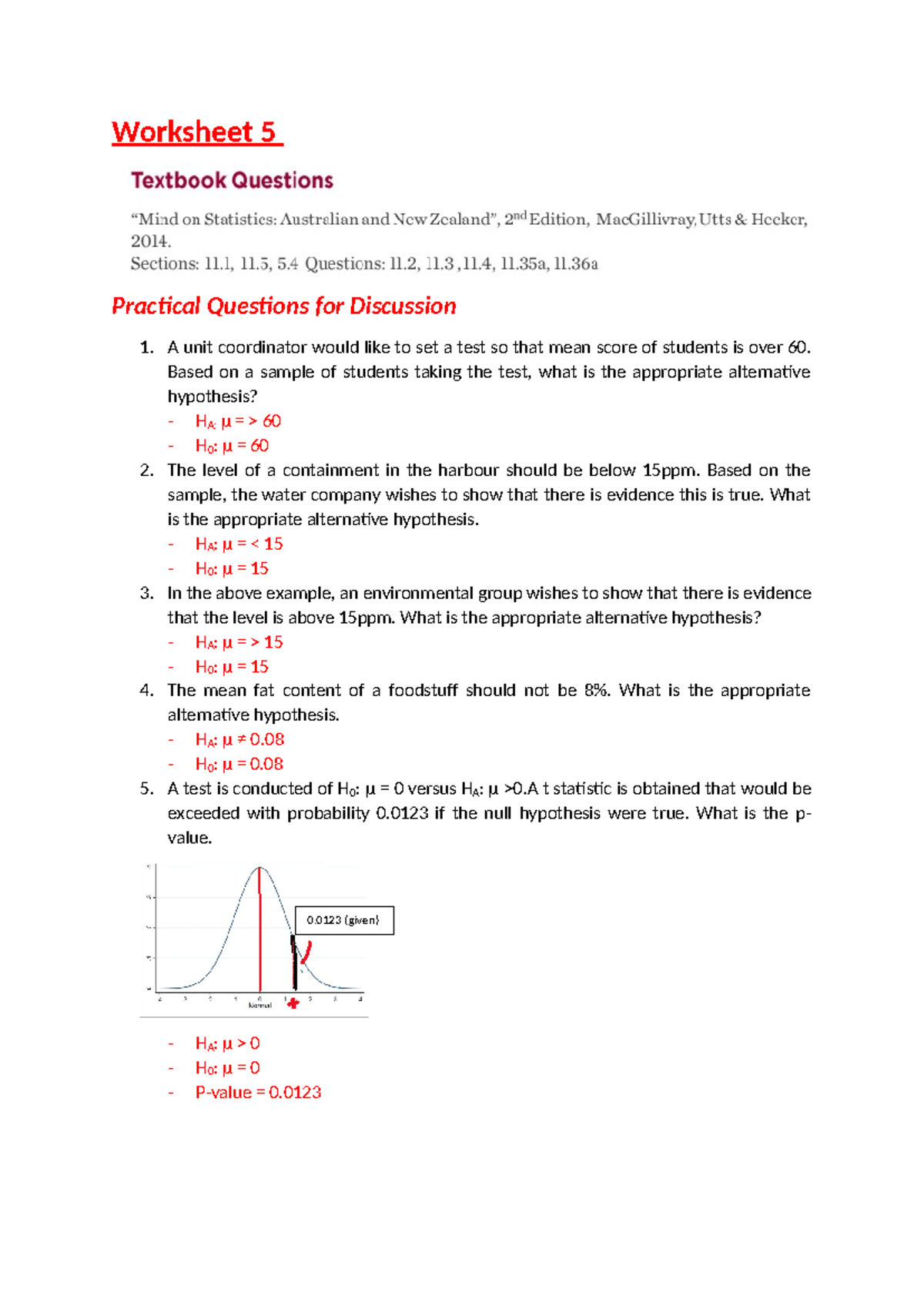 Worksheet 5 - tutorial notes - Worksheet 5 Practical Questions for ...