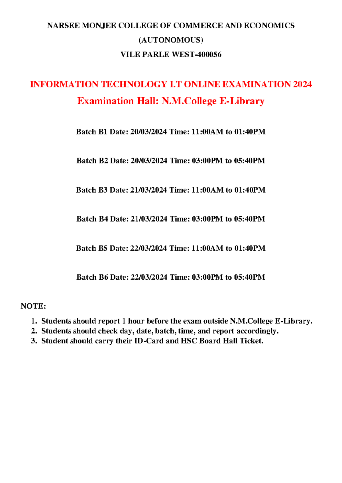 I.T Online Examination 2024 - NARSEE MONJEE COLLEGE OF COMMERCE AND ...