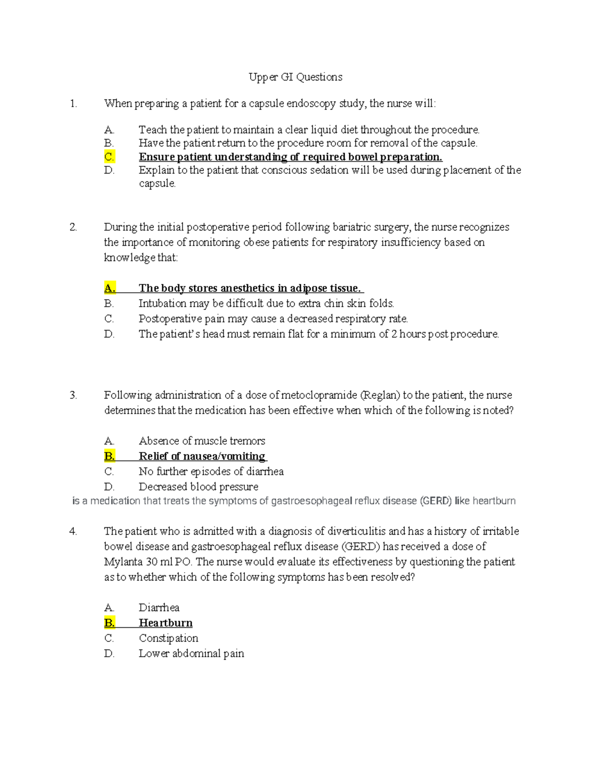 Upper gi questions - pud - Upper GI Questions 1. When preparing a ...