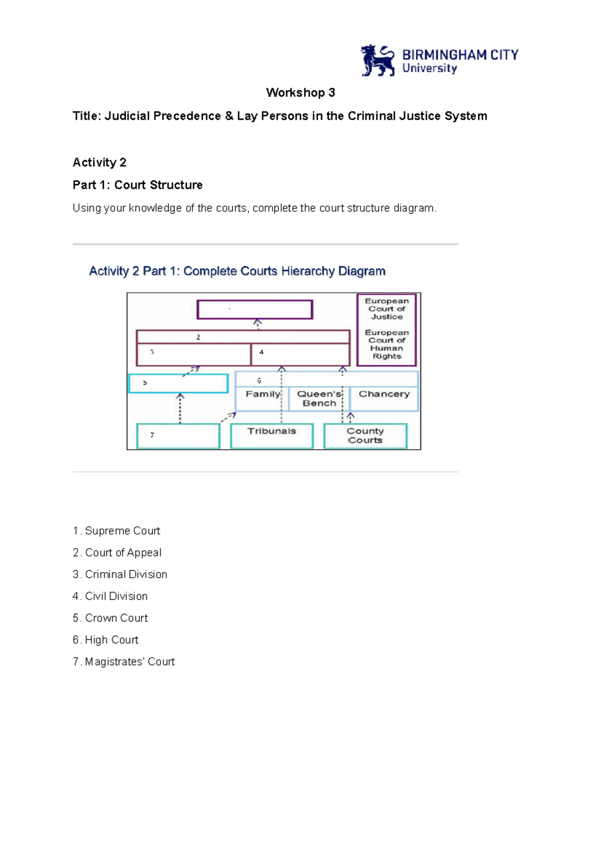 Workshop 3 Actvity 2 3 Feedback - Workshop 3 Title: Judicial Precedence ...