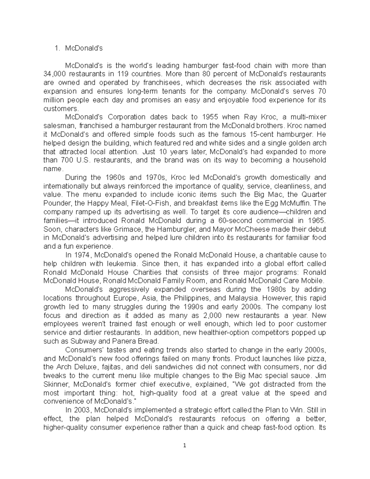 Case Mc Donald's - This case studies show how Mc Donals's business ...