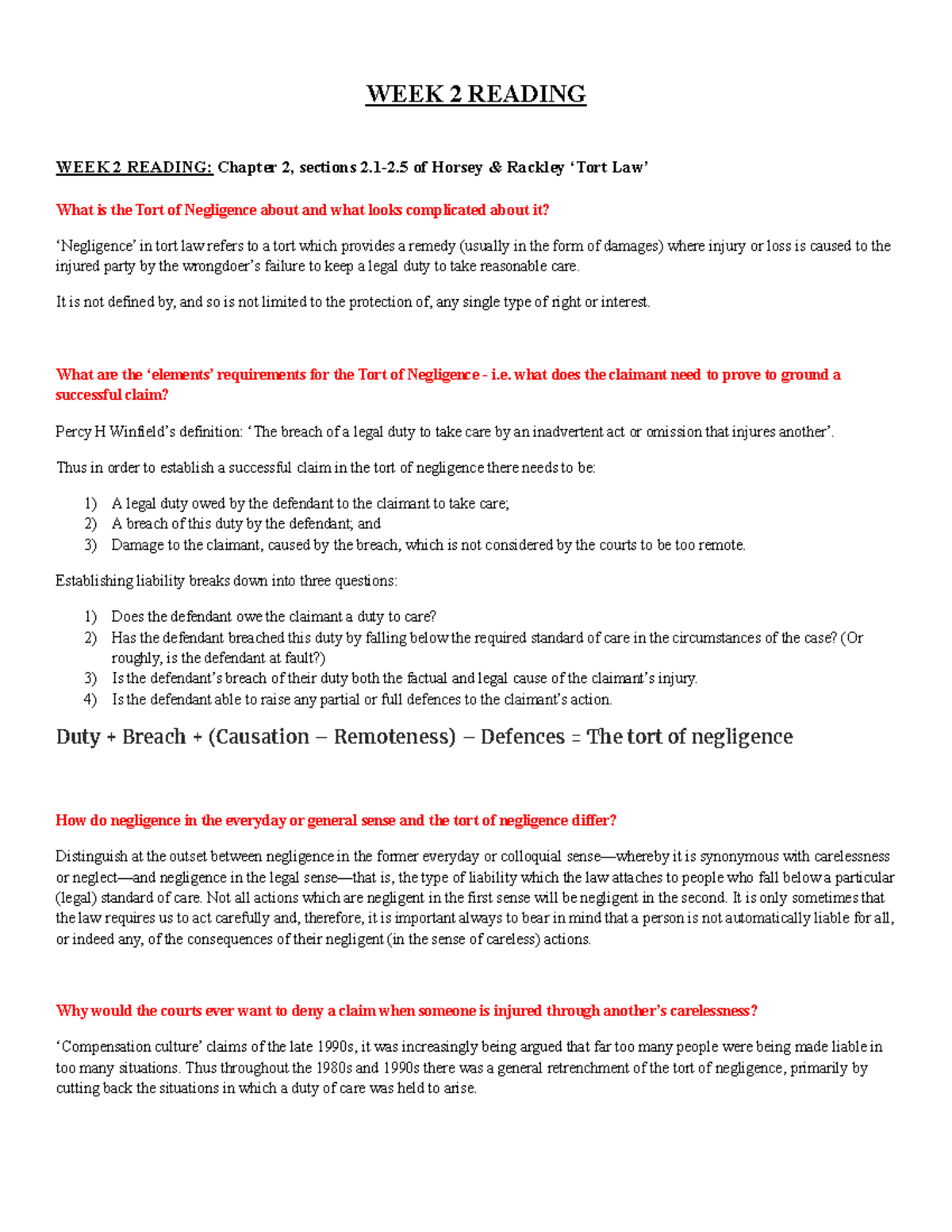 Week 2 Reading - Quick summary of week 2 notes - WEEK 2 READING WEEK 2 ...