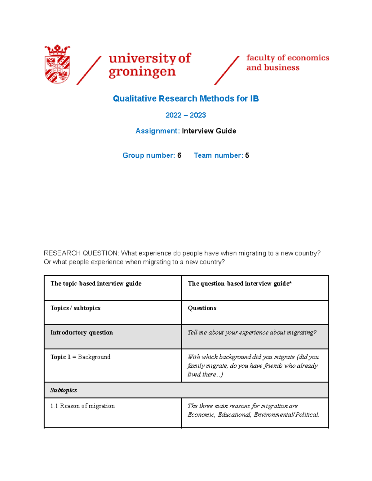 QRM interview guide - Qualitative Research Methods for IB 2022 – 2023 ...