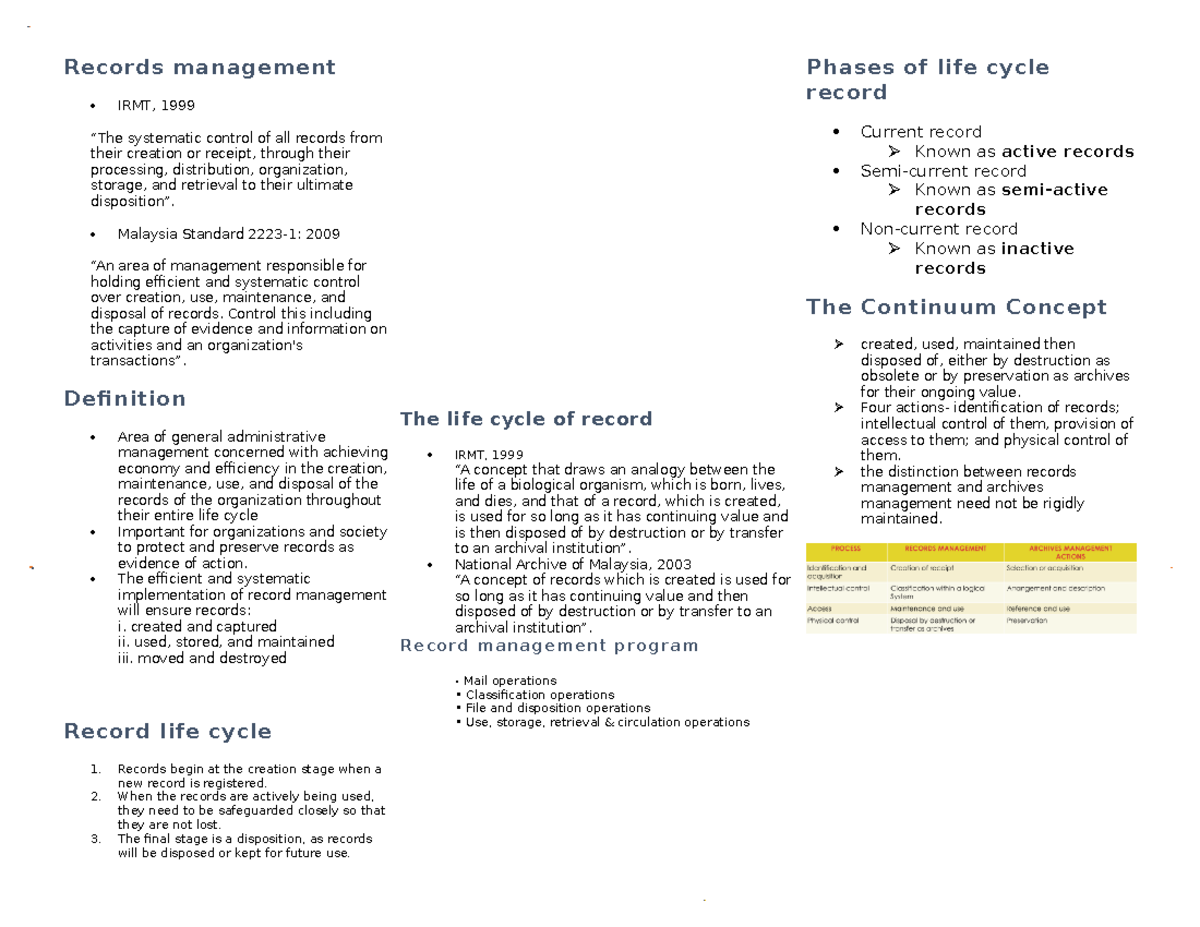 C2- Principle OF Record Management - Records management IRMT, 1999 “The ...