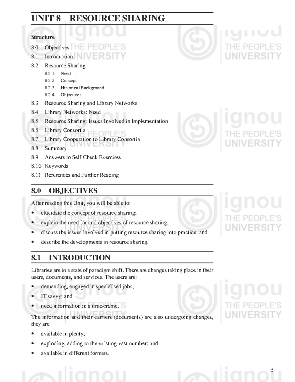 Unit-8 - IGNOU - Resource Sharing UNIT 8 RESOURCE SHARING Structure 8 Objectives 8 Introduction ...