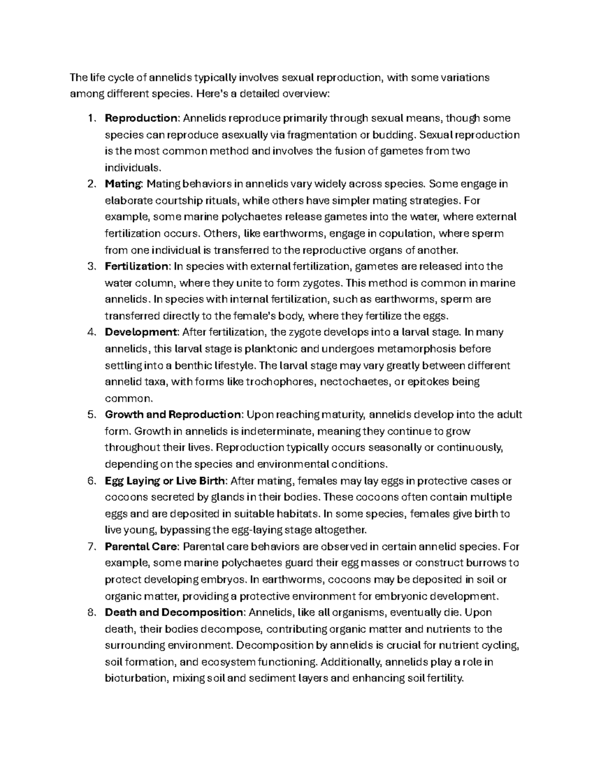 Life cycle of Annelida - The life cycle of annelids typically involves ...