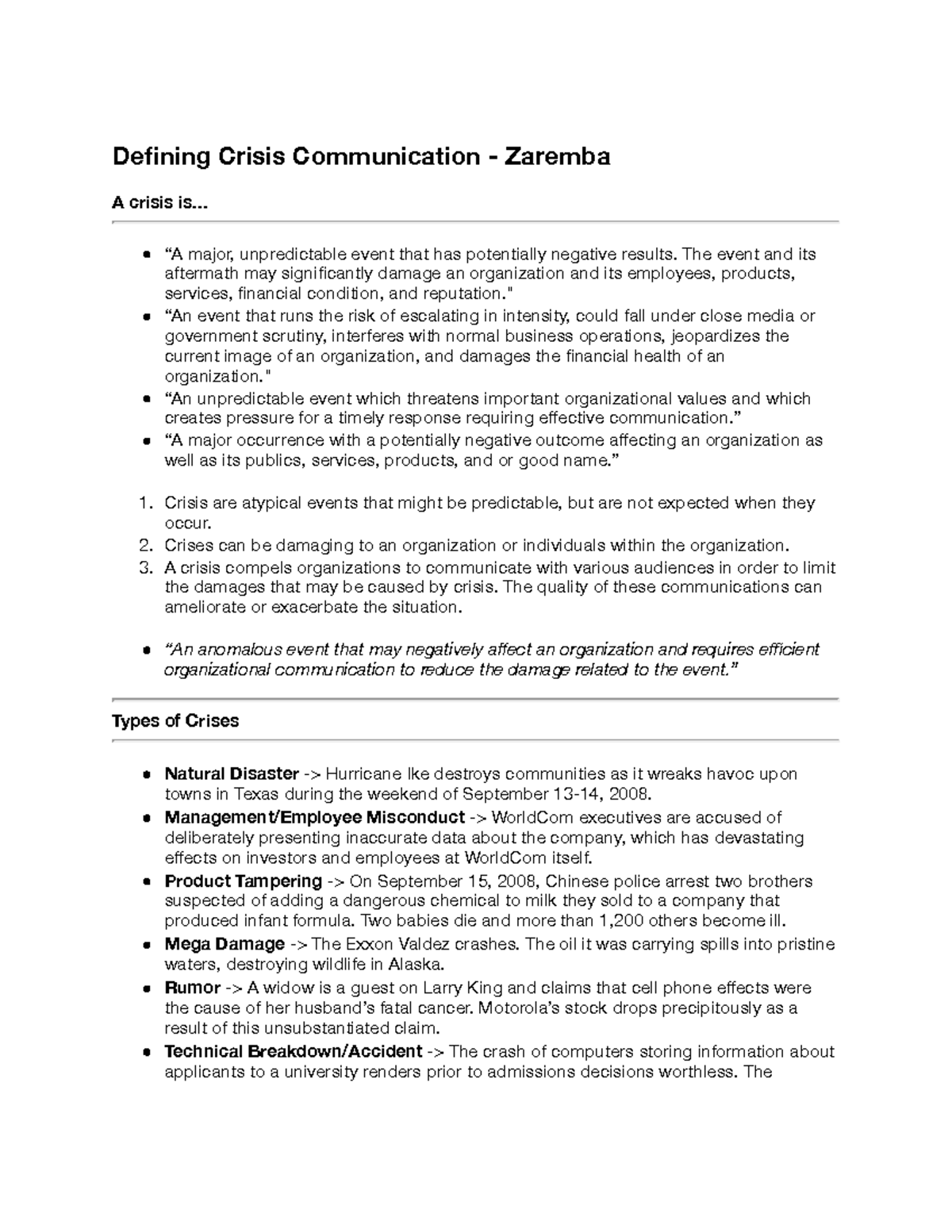 Defining Crisis Communication Notes - Defining Crisis Communication ...