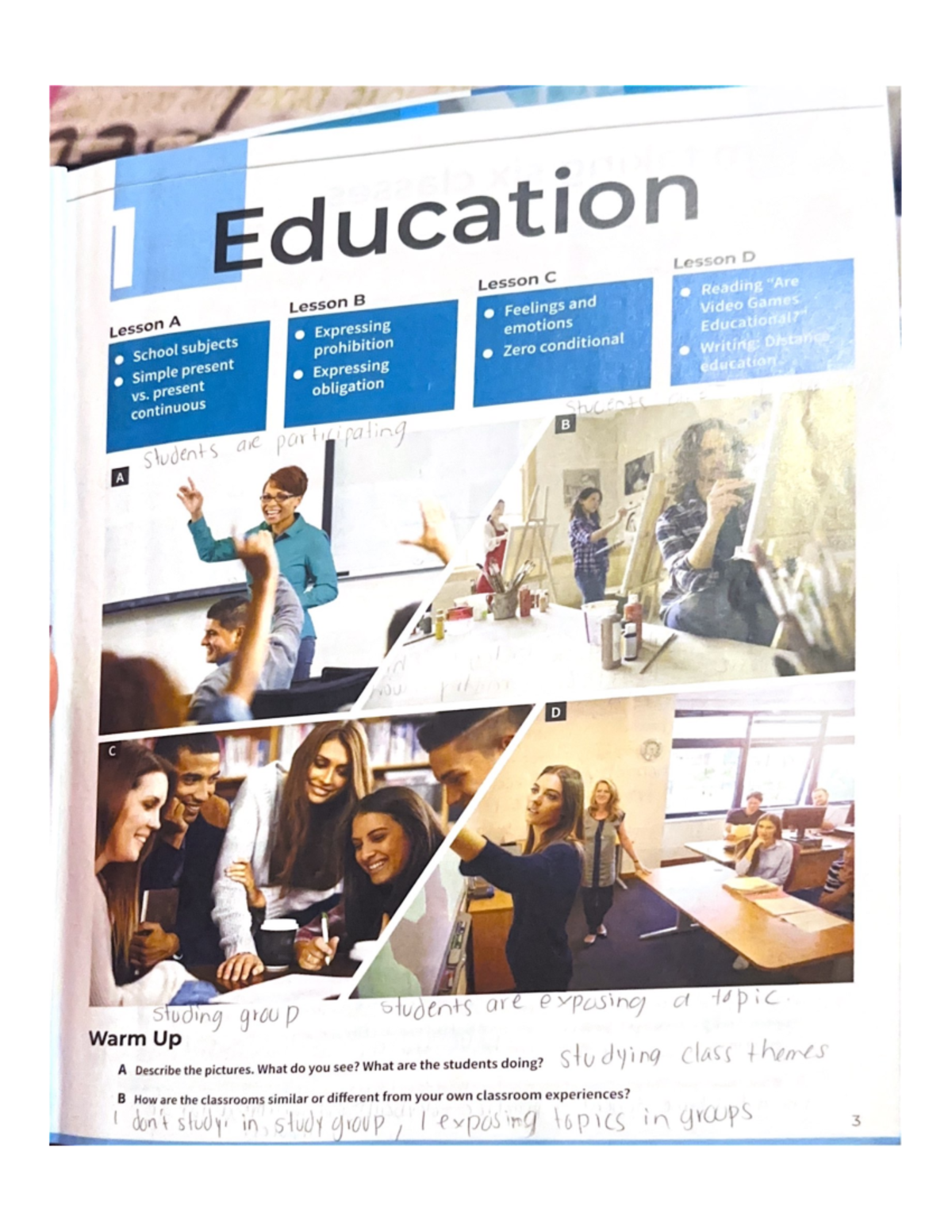 Unit 1 - Actividad - Education Lesson D Lesson C Lesson B Feelings and ...