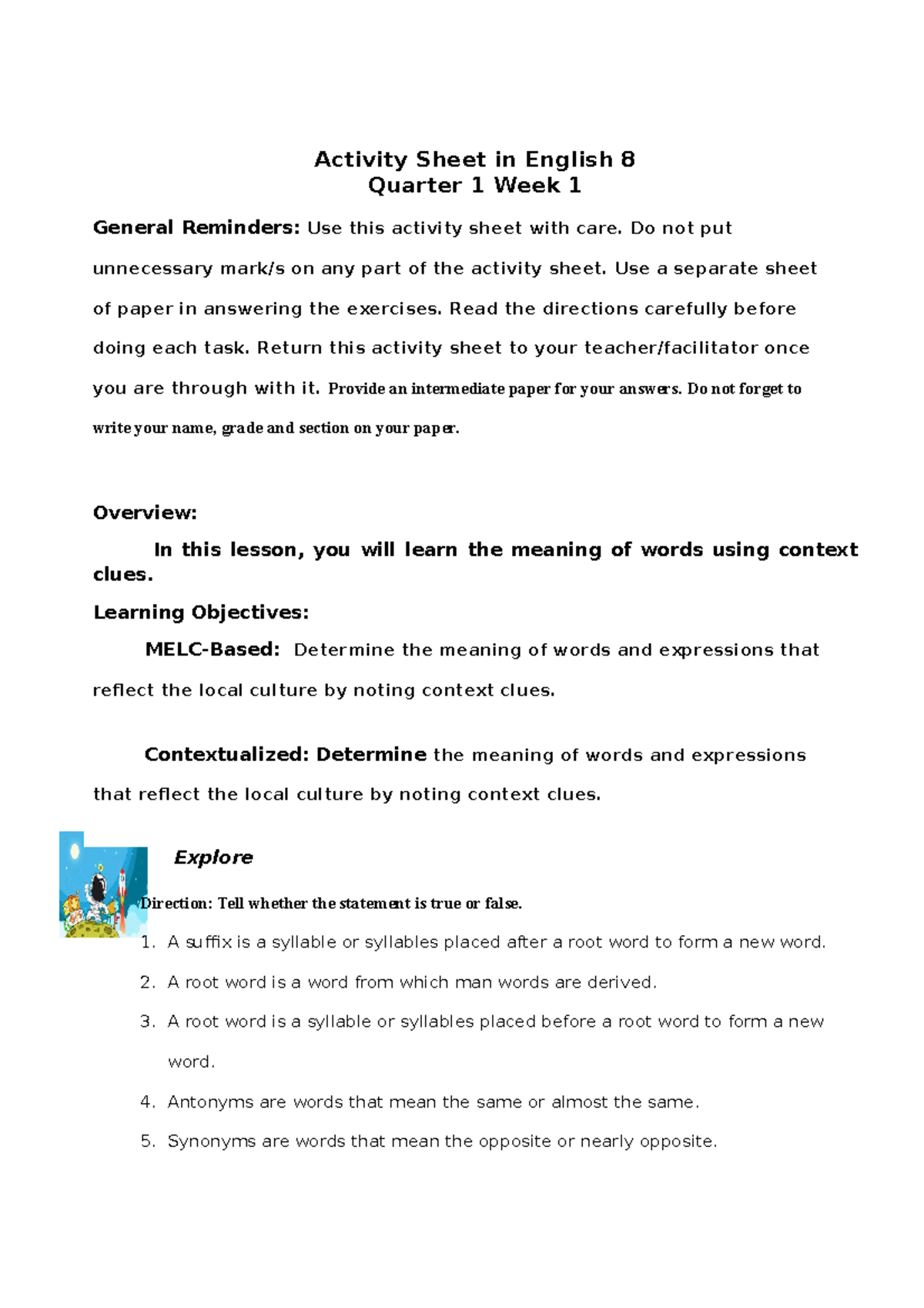 Learning Activity Sheet in English 8 - Activity Sheet in English 8 ...