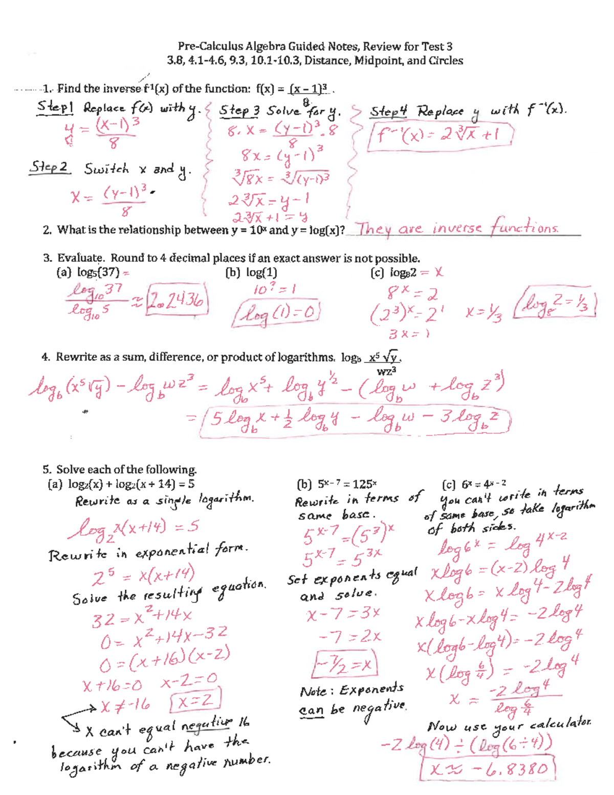 Review Unit 3 Notes Completed - MATH 1533 - Studocu