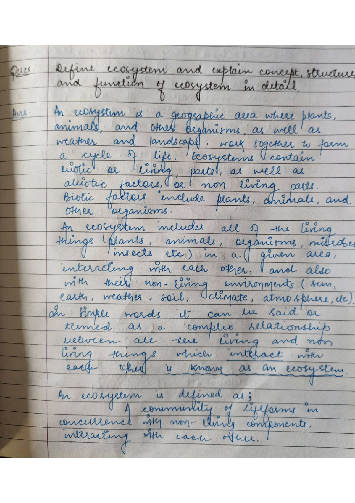 Handwritten notes on ecosystem - Environmental Geography - Studocu
